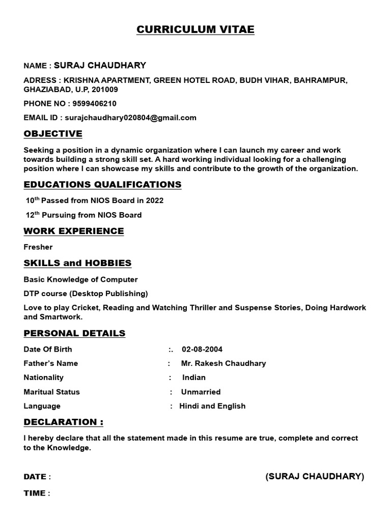 Curriculum Vitae: Suraj Chaudhary | PDF