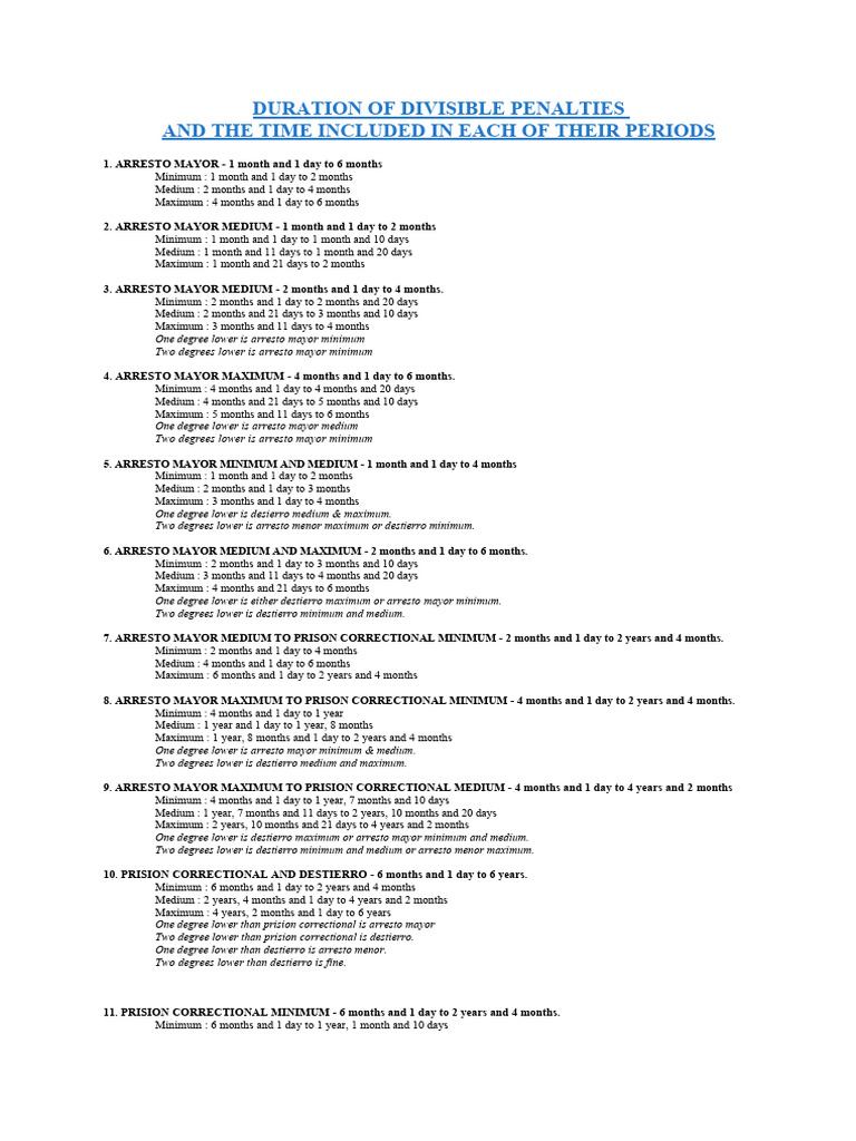 Duration of Divisible Penalties | PDF | Imprisonment And Detention ...