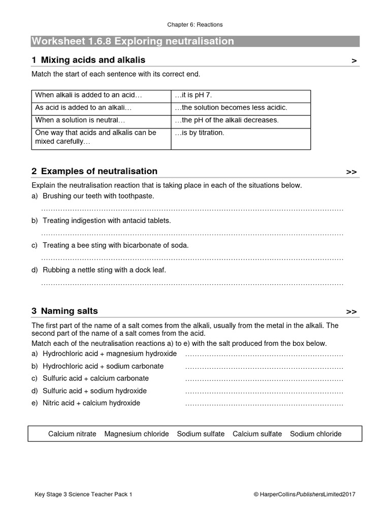 KS3 Science: Neutralisation Worksheet | PDF | Science & Mathematics