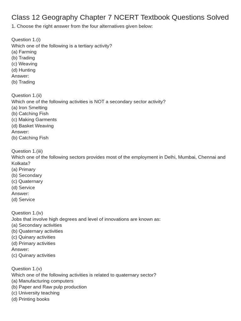 Chapter 6 Tertiary and Quaternary Activities | PDF | Tourism | Retail