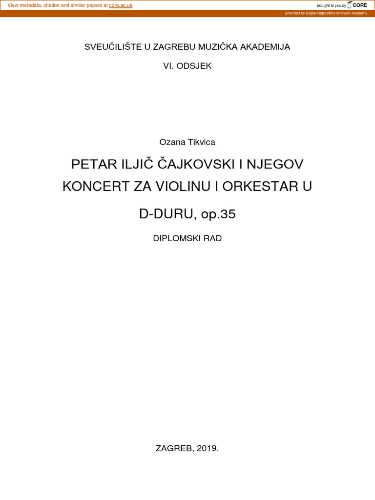 Petar Iljič Čajkovski I Njegov Koncert Za Violinu I Orkestar U D-DURU ...