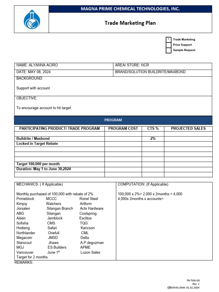 Trade Marketing Plan for Buildrite/Maxbond | PDF | Financial Economics ...