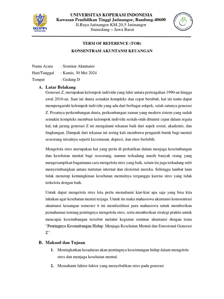TERM OF REFERENCE SEMINAR AKUNTANSI 2024 FIX | PDF