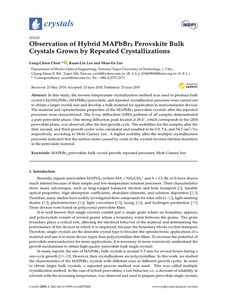 Observation of Hybrid MAPbBr3 Perovskite Bulk Crystals Grown by ...