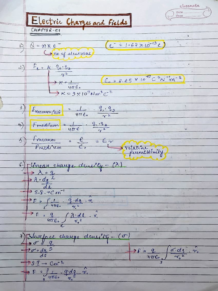 Electric Charges & Fields Formulas | PDF