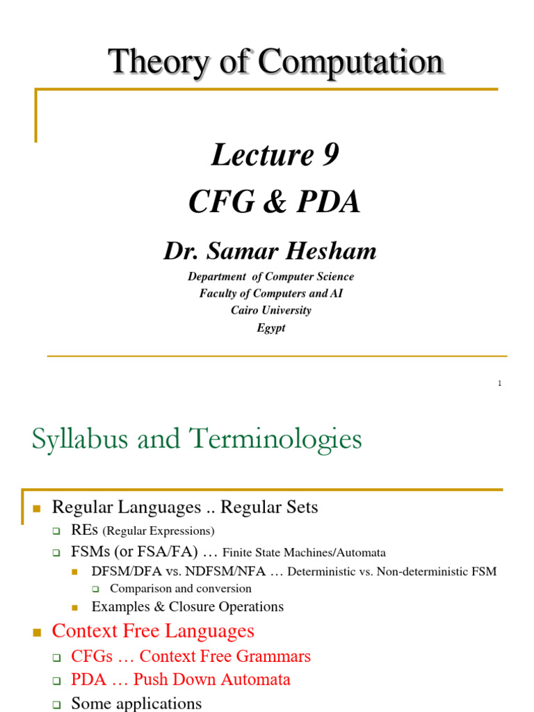 Lecture 9- CFG-PDA-1 | PDF | Syntax | Formalism (Deductive)