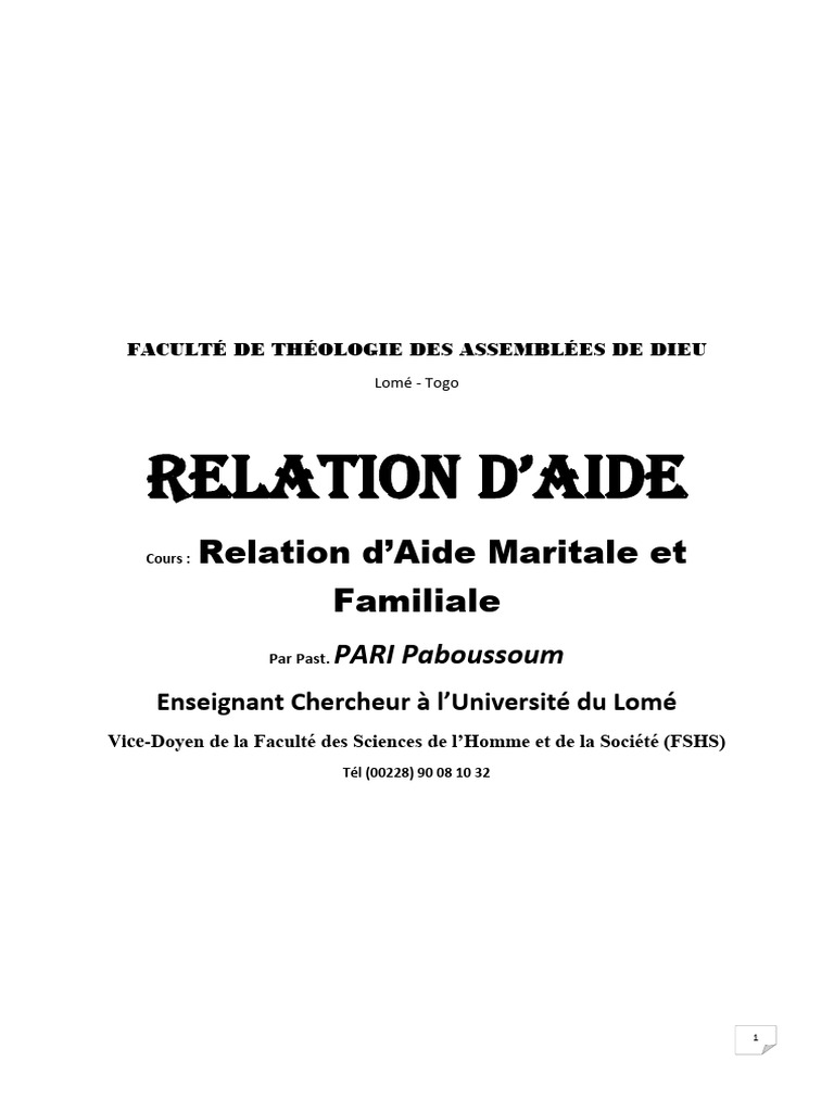 Cours sur la Relation d'Aide Familiale | PDF | Psychologie | Psychothérapie