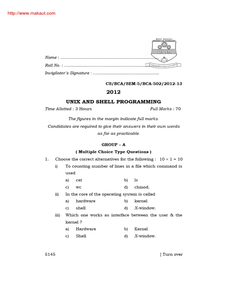 Bca Bca 502 Unix and Shell Programming 2012 | PDF | Computer File ... Bca Bca 502 Unix and Shell Programming 2012 | PDF | Computer File ...