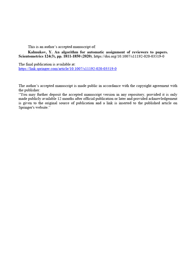 An Algorithm for Automatic Assignment Of | Download Free PDF | Applied Mathematics | Theoretical ...