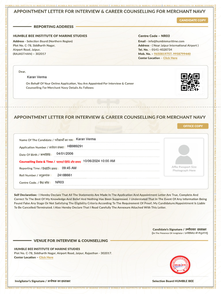 Appointment Letter Hb989291 | PDF