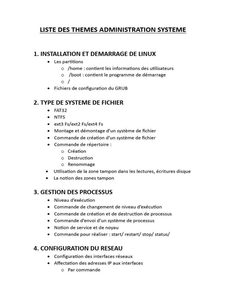 Liste Des Themes Administration Systeme | PDF | Serveur (Informatique ...