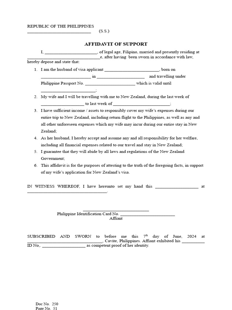 Affidavit of Support for New Zealand Visa | PDF