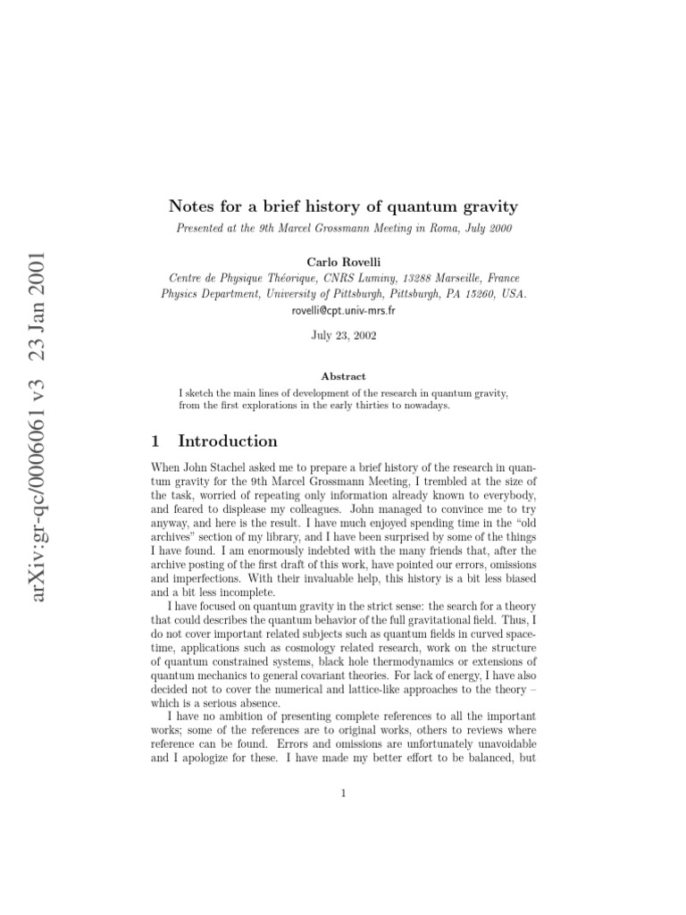 Notes for a brief history of quantum gravity | PDF | String Theory ...