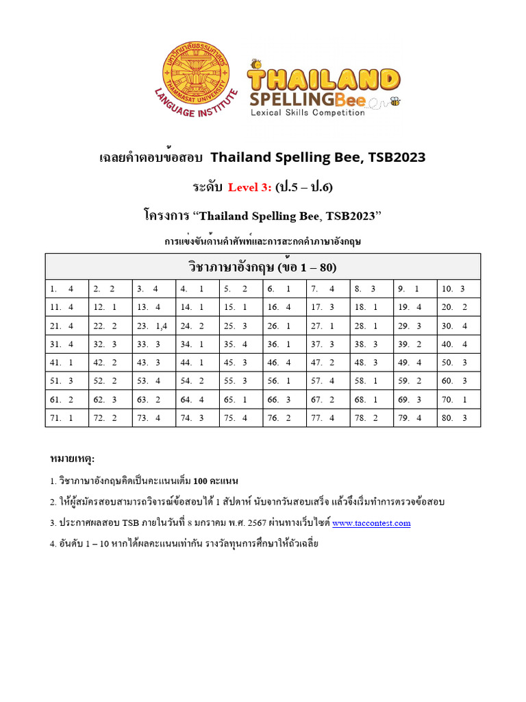 Answer Key Spelling Bee Test 1 | PDF