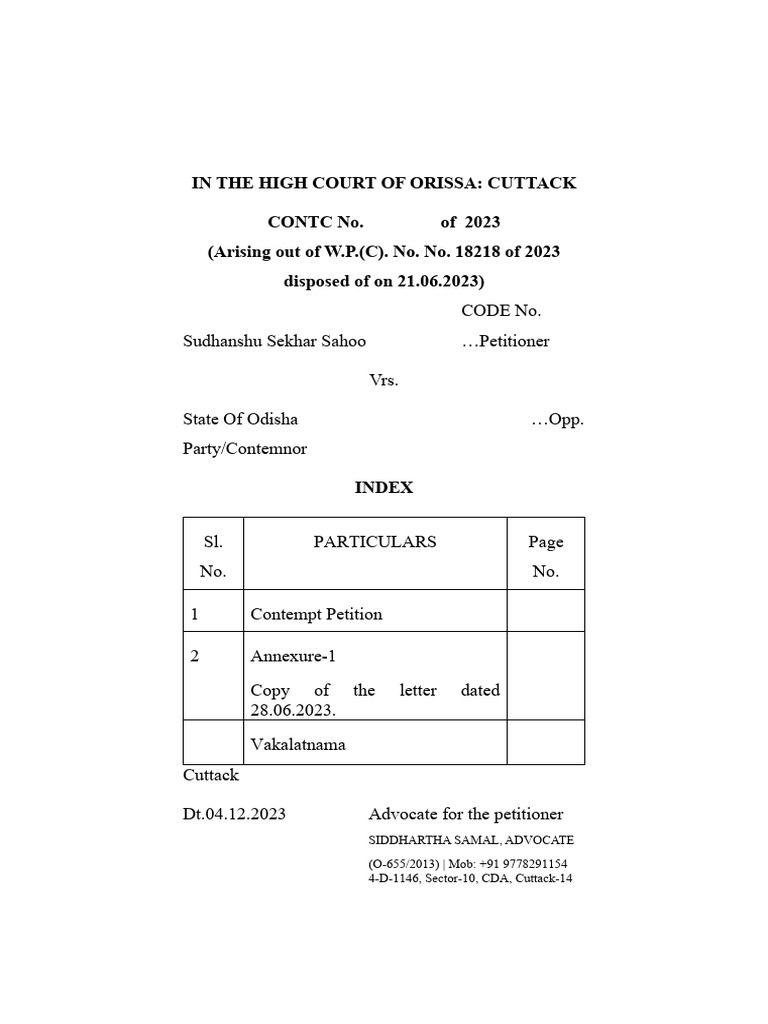 Sudhanshu Sekhar Sahoo Vs State of Odisha | PDF | Contempt Of Court | Writ