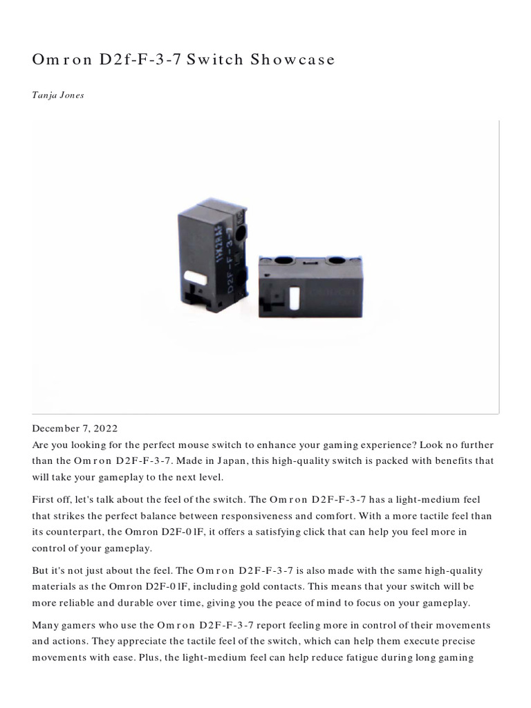 Omron D2f-F-3-7 Switch Showcase | PDF