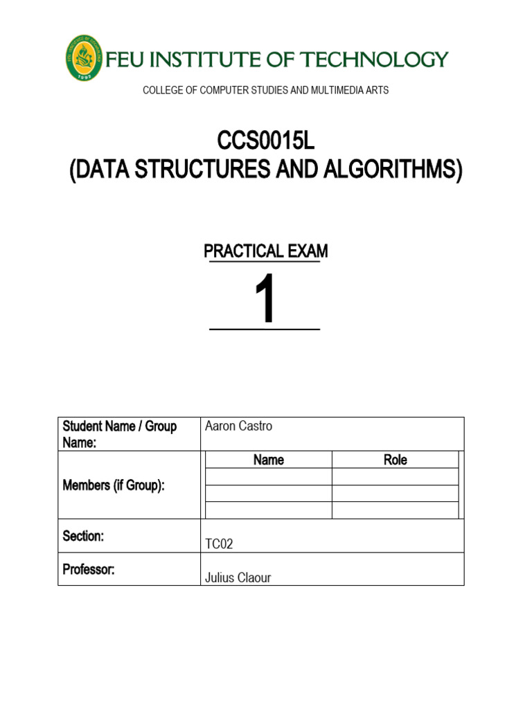 CCS0015L (Data Structures and Algorithms) : Practical Exam | PDF | Parameter (Computer ...