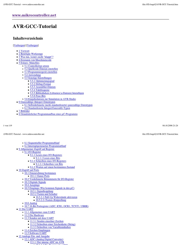 AVR-GCC-Tutorial - WWW Mikrocontroller Net | PDF