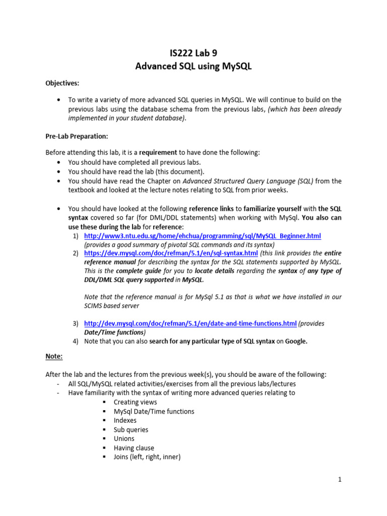 Lab 9 | PDF | Sql | Data Management