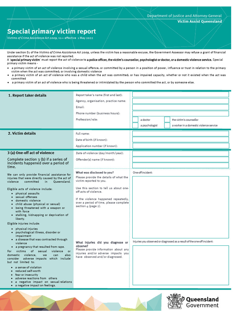 Special Primary Victim Report Form | PDF | Violence | Child Abuse