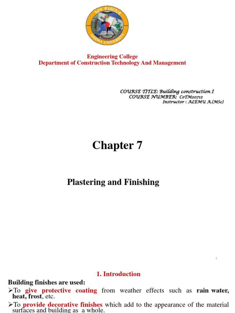 Chapter 7 Plastering and Finishing | PDF | Plaster | Varnish