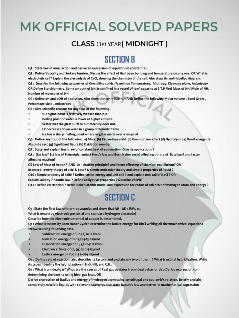 Xi-Chemistry (Science) Midnight by MK Official | PDF