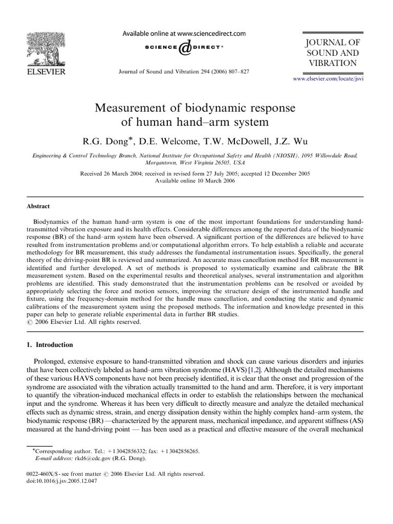 Measurement of Biodynamic Response of Human Hand-Arm System | PDF | Accelerometer | Frequency