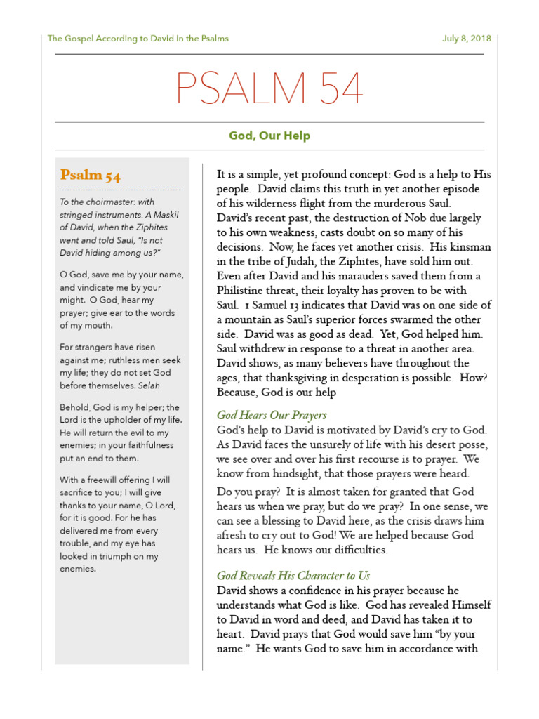 Psalm 54 Summary | PDF | David | Saul