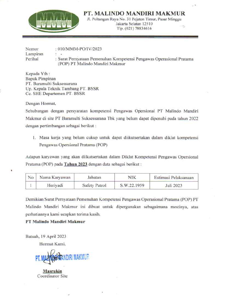 SURAT PERNYATAAN POP | PDF