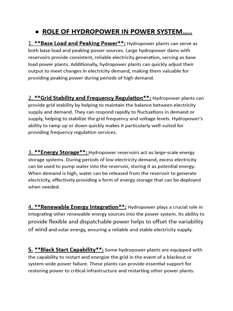 Role of Hydropower in Power System | PDF | Hydroelectricity ...