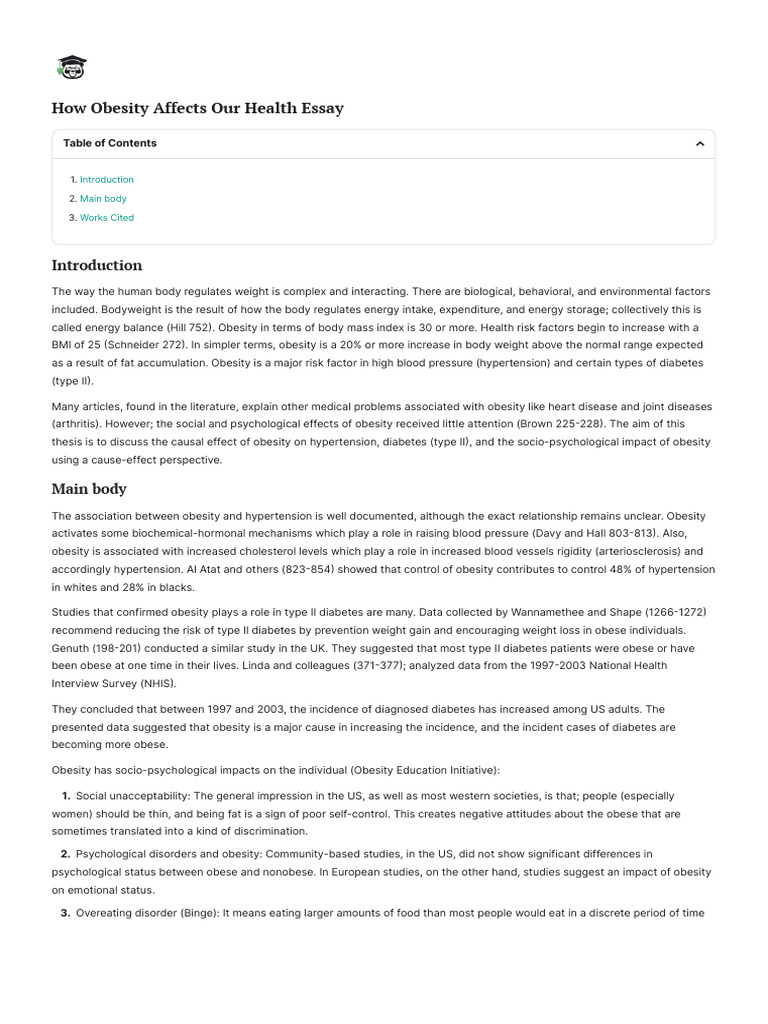 How Obesity Affects Our Health - 653 Words | Essay Example | PDF ...