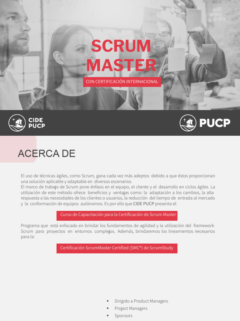 Brochure Informativo - Curso de Capacitación en SCRUM MASTER | PDF | Scrum (desarrollo de ...
