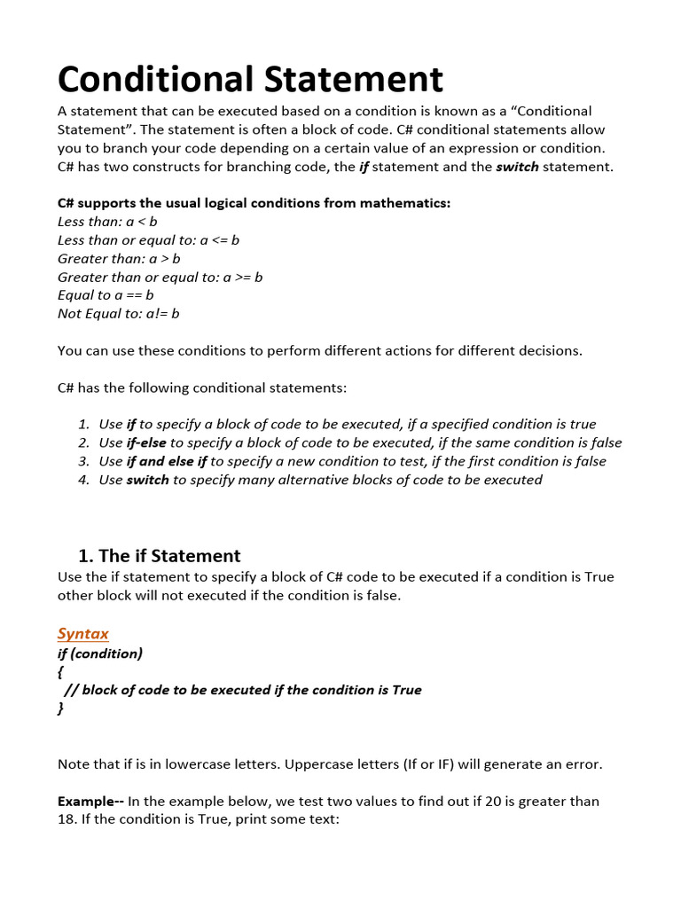 2 Conditional Statement C# | PDF | C Sharp (Programming Language ...