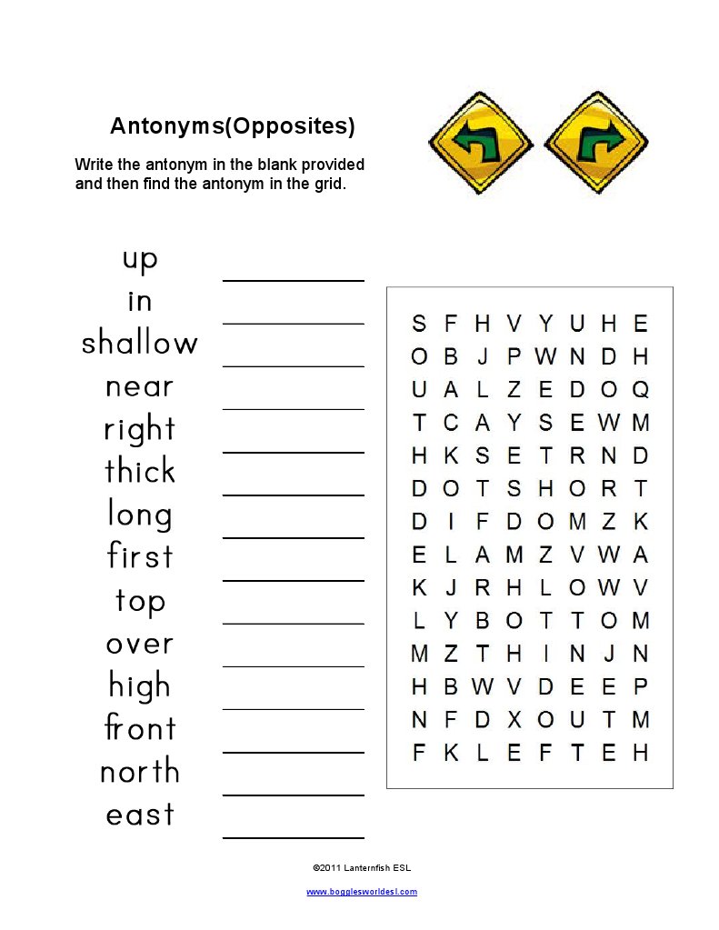 Antonyms Exercise for ESL Learners | PDF