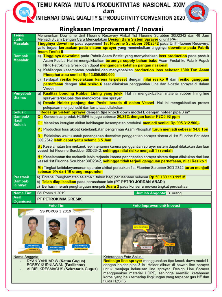 Form Ringkasan Improvement TKMPN 2020 SS Poros 1 2019 | PDF