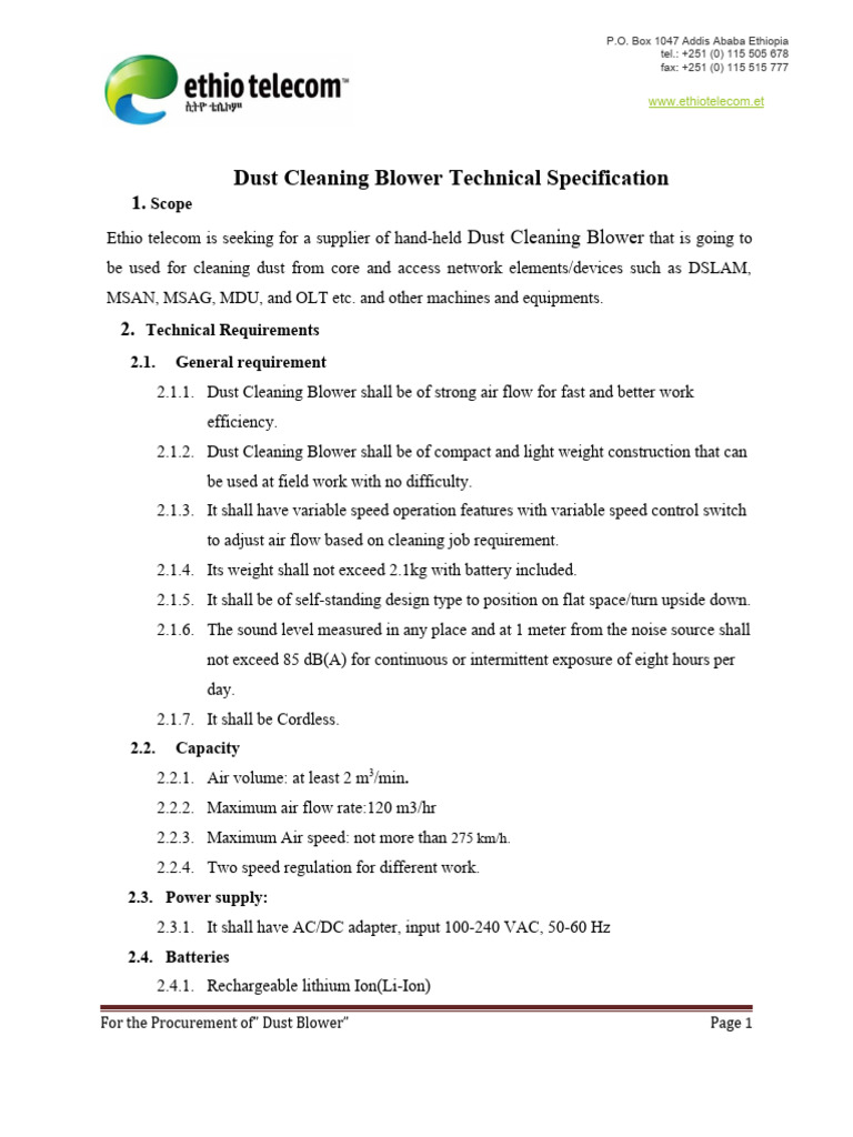 Dust Cleaning Blower Technical specification-REVISED | PDF ...