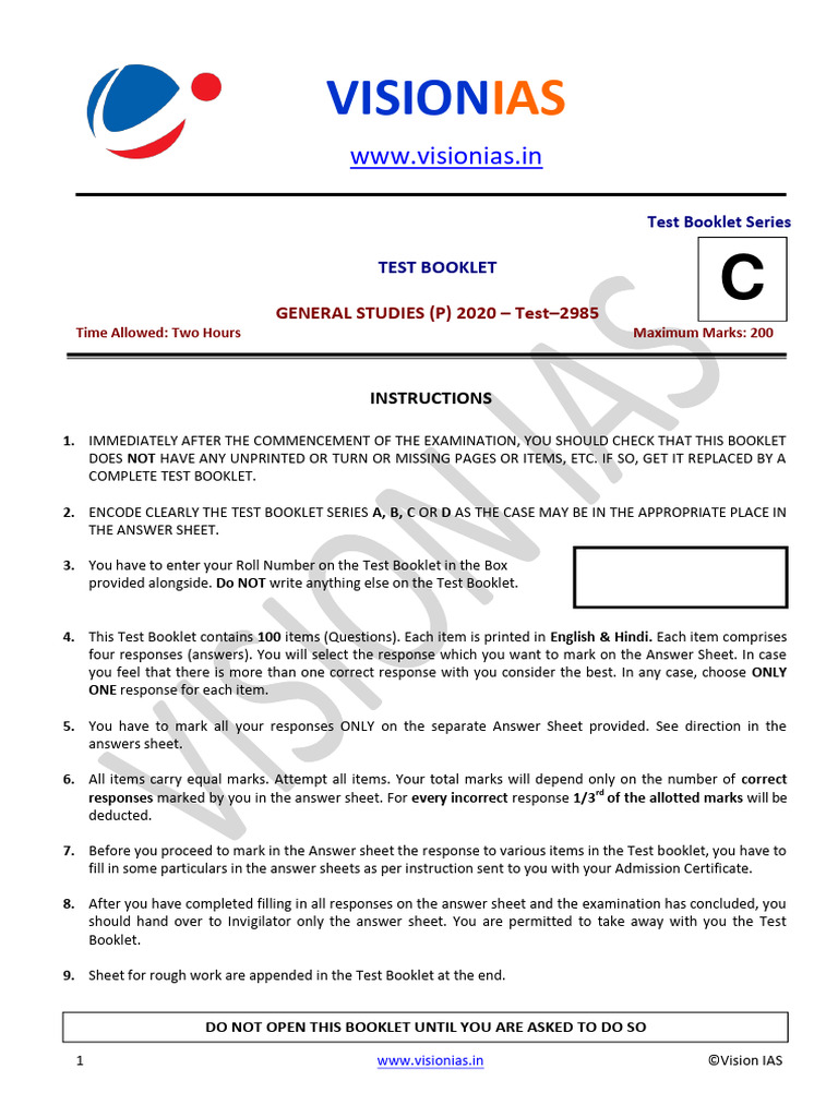 Vision IAS Prelims 2020 Test 23 Question Hindi PDF | PDF