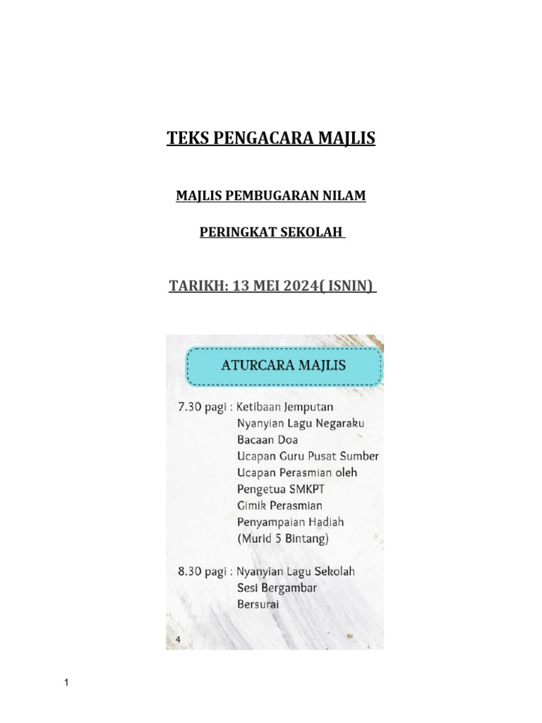 Teks Pengacara Majlis Pembugaran Nilam | PDF