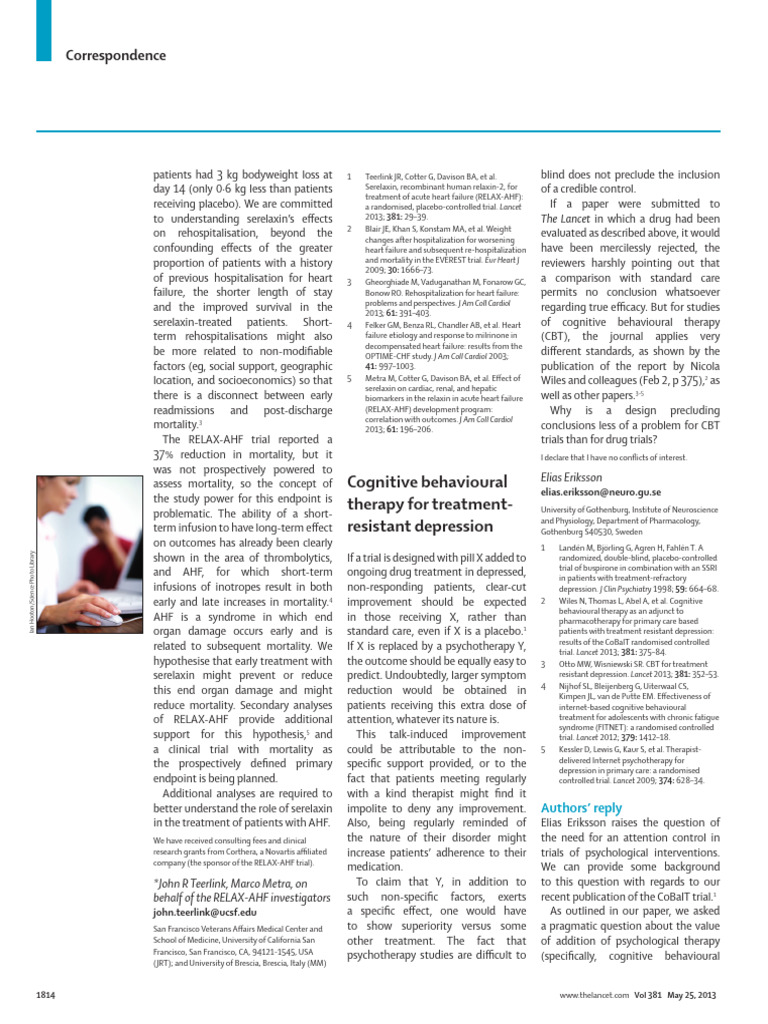 Cognitive Behavioural Therapy for Treatmentresista | PDF | Psychotherapy | Cognitive Behavioral ...