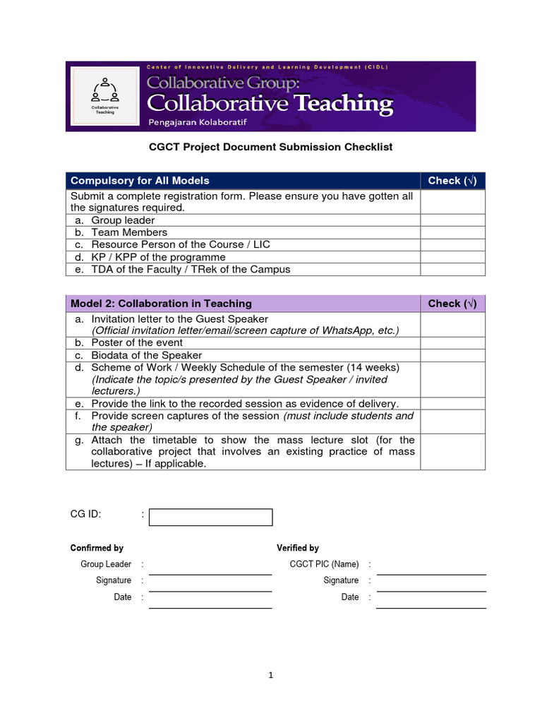 CGCT Project Checklist - Model 2 | PDF