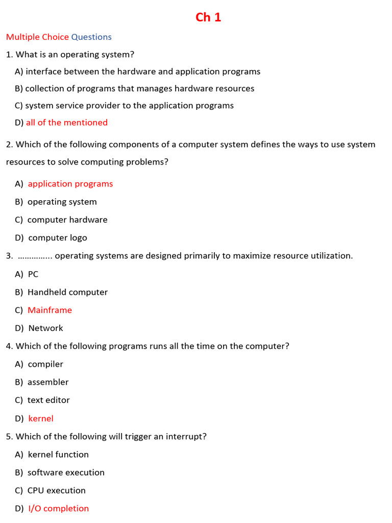 MCQ CH 1 | PDF | Operating System | Central Processing Unit