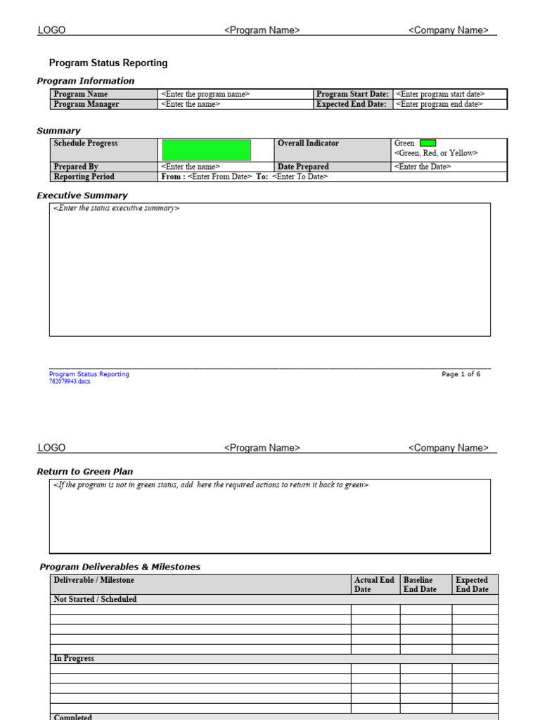 Program Status Report-Template | PDF