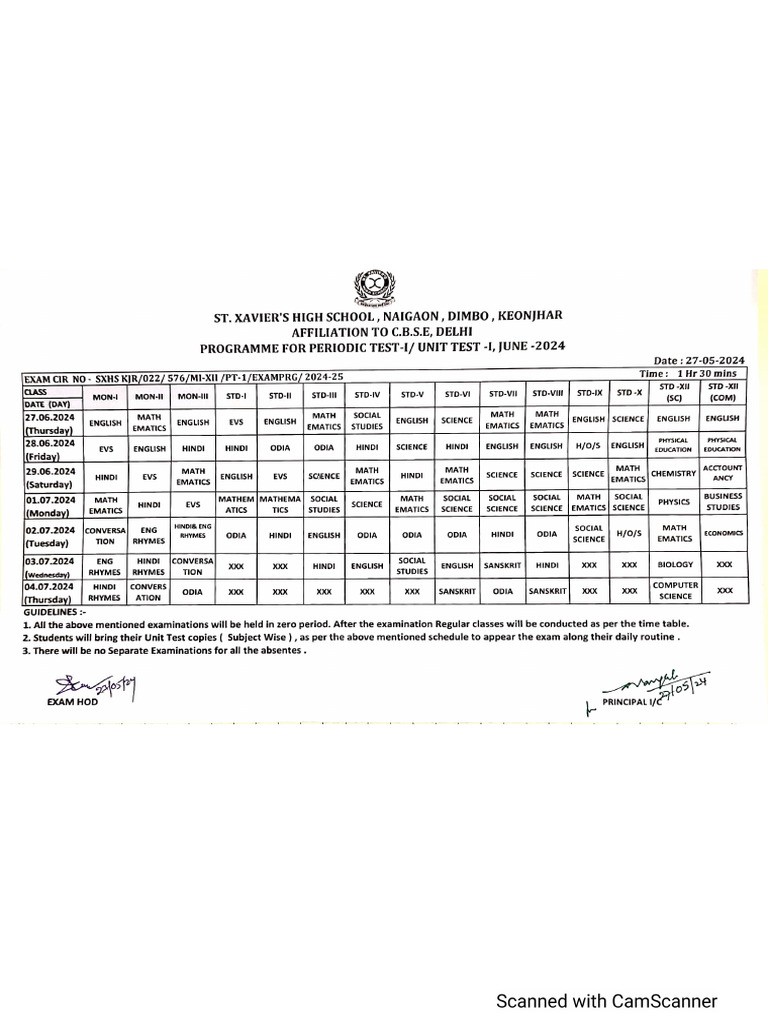 PT - 1 Exam Schedule | PDF