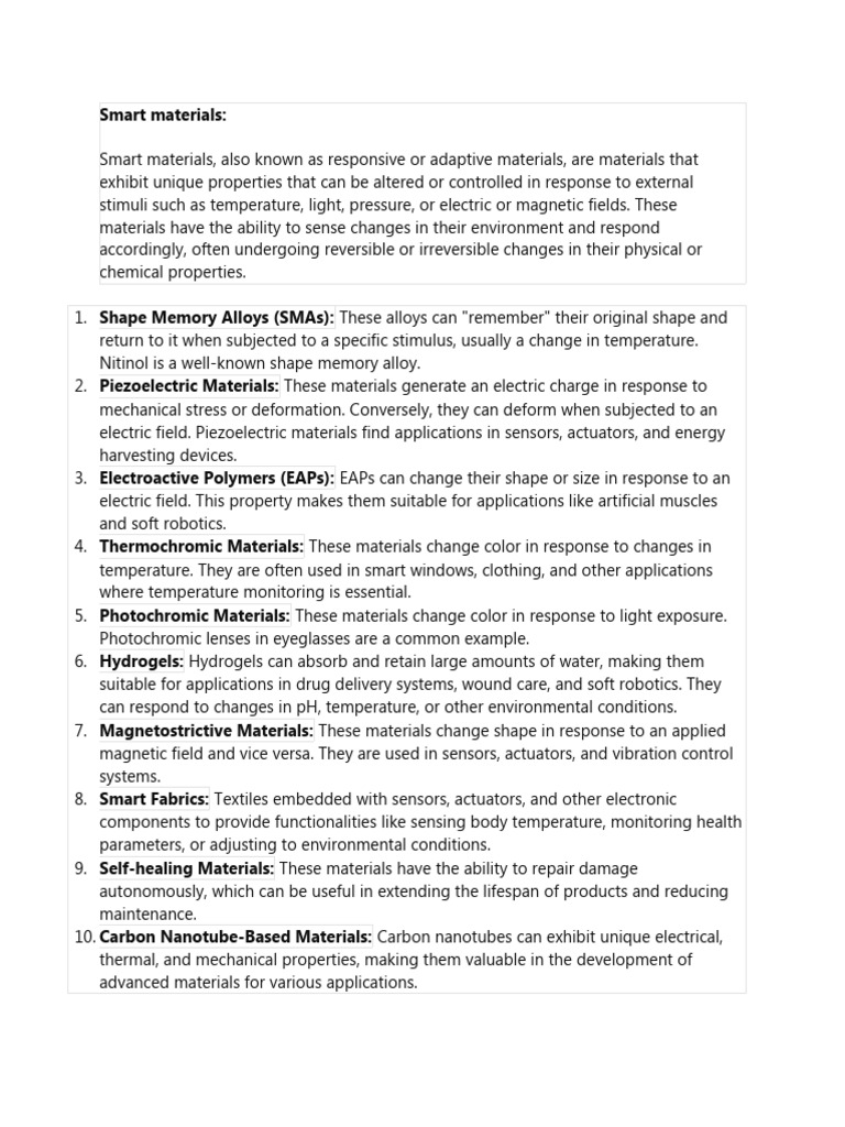 Smart materials | PDF | Shape Memory Alloy | Actuator