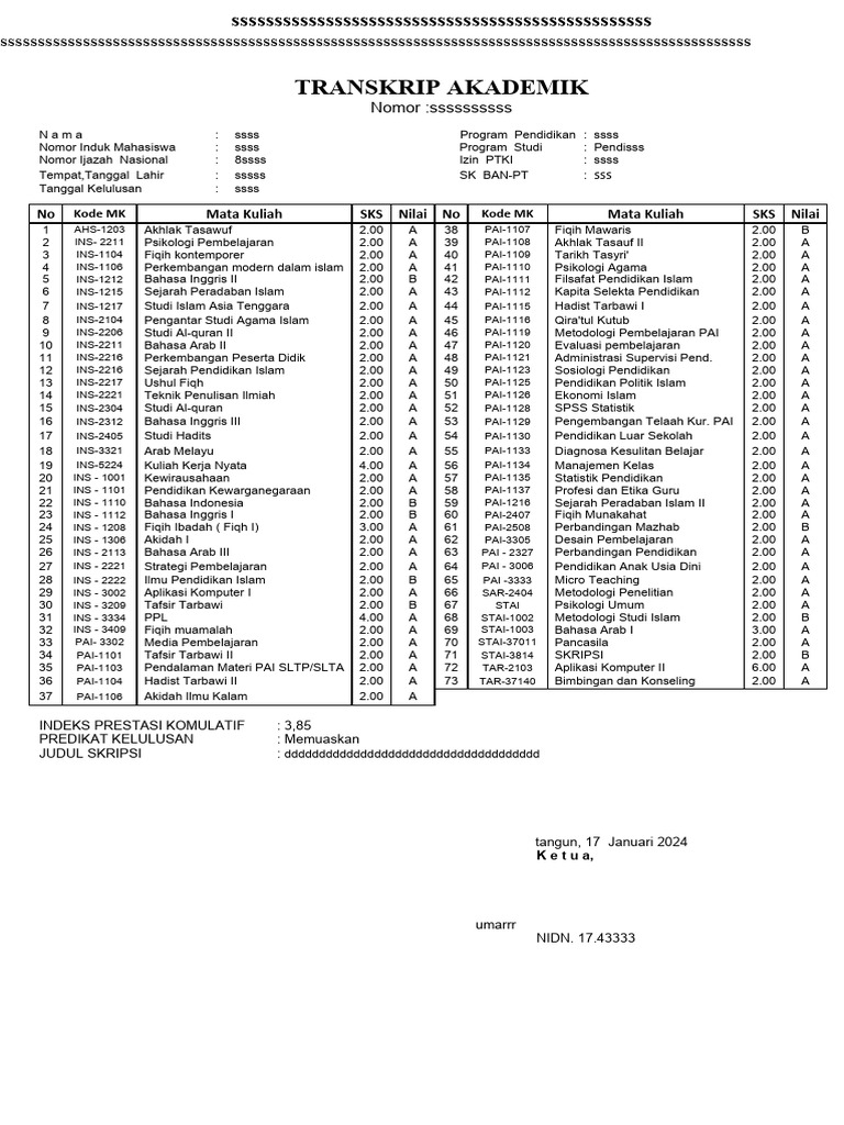 Contok Transkip 1 Halaman | PDF