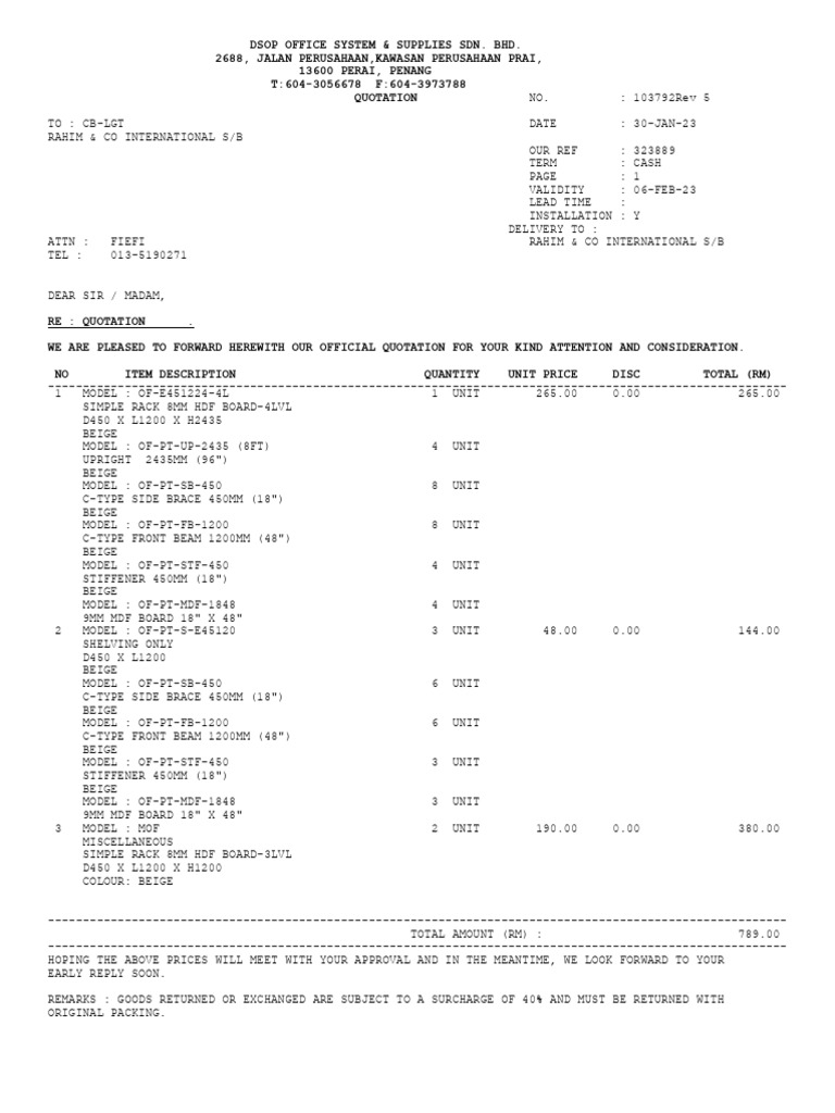 DSOP File Rack Quotation | PDF | Market (Economics) | Financial Markets