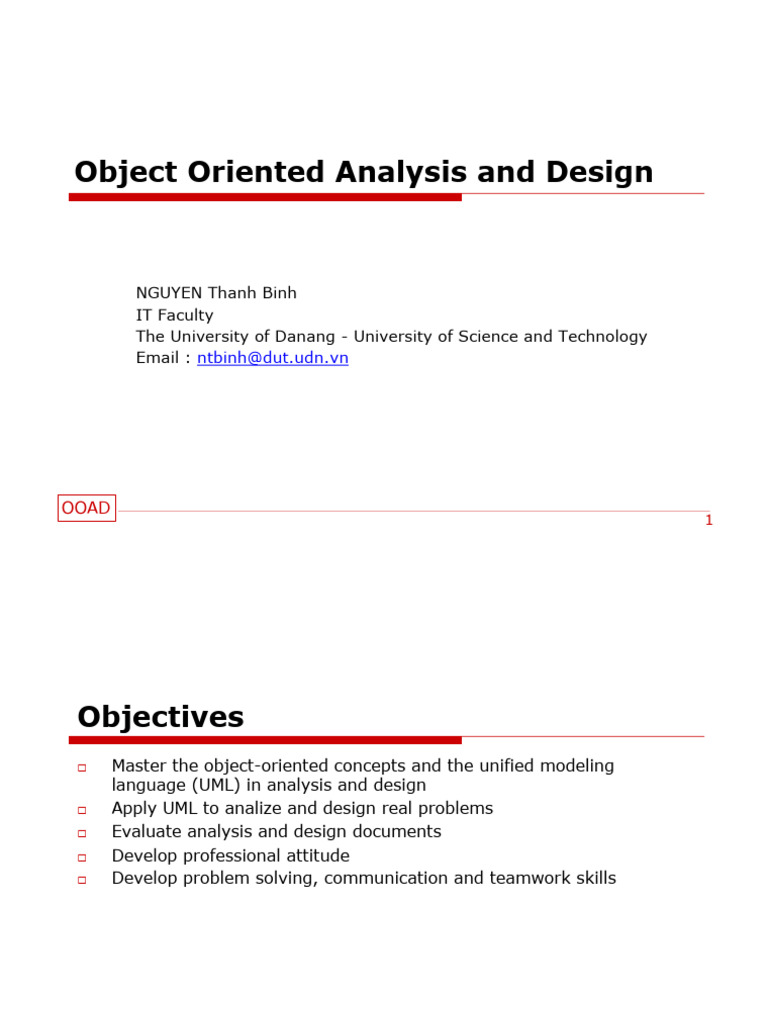 00 Introduction To Ooad V15 Pdf Unified Modeling Language Object Oriented Programming 