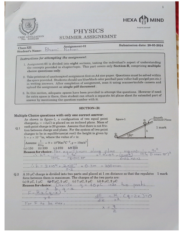 PHYSICS Sec B Assignment | PDF