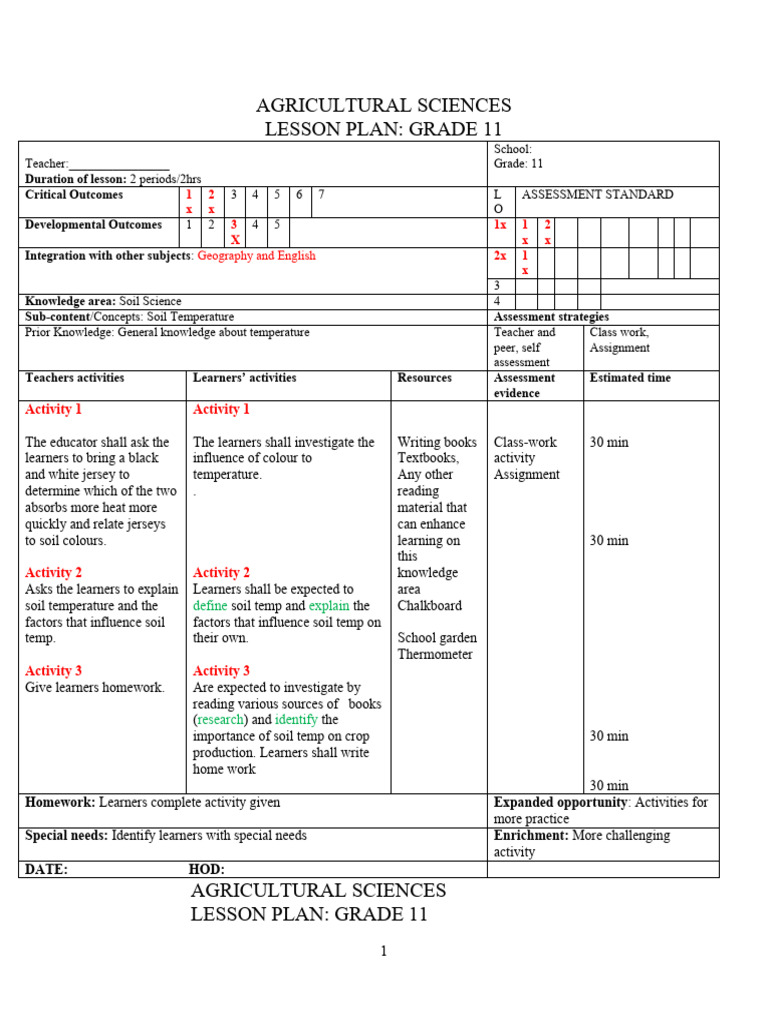 16.55-Lesson Plan Grade 11 | PDF | Educational Assessment | Lesson Plan