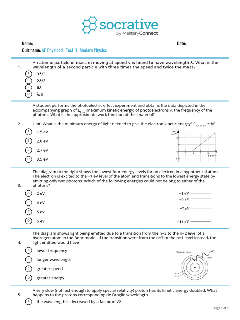 Test 10 - Modern - Blank | Download Free PDF | Electronvolt | Nuclear ...